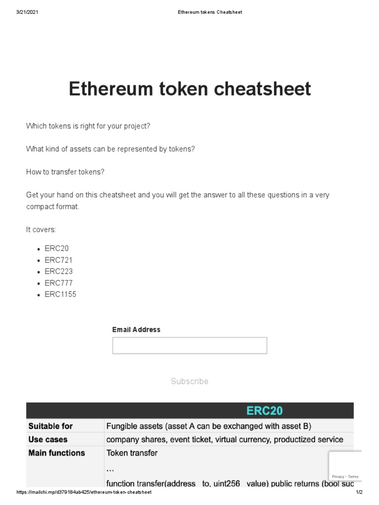 Ethereum Token Cheatsheet Guide | PDF
