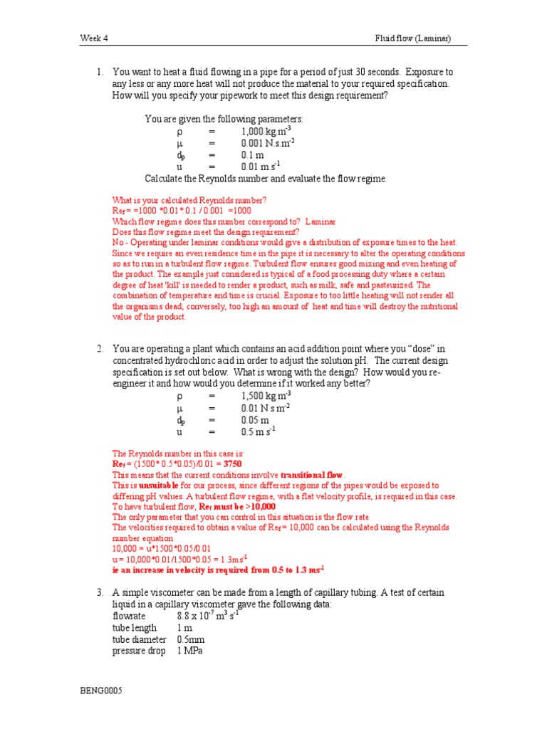 Fluid Flow (Laminar) Practice Sheet - Solutions | PDF | Reynolds Number ...