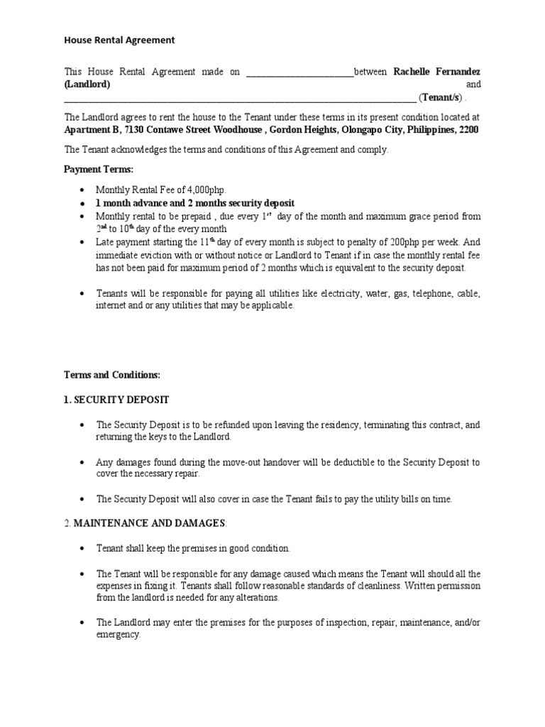 House Rental Agreement Draft | PDF | Landlord | Leasehold Estate