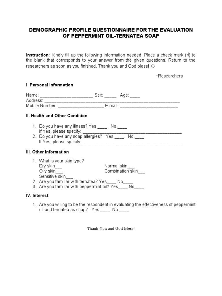 Demographic Profile Questionnaire | PDF
