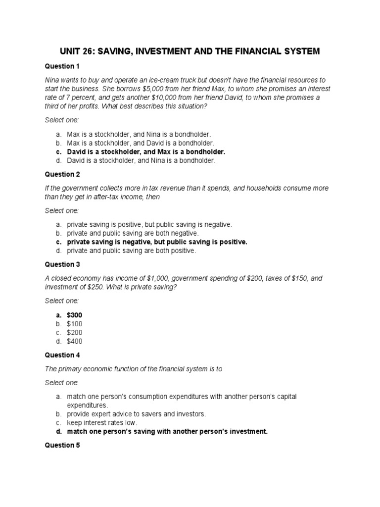 Unit 26: Saving, Investment and The Financial System | PDF | Stocks ...