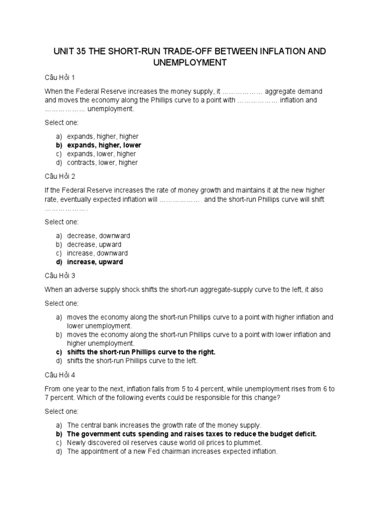 Unit 35 The Short-Run Trade-Off Between Inflation and Unemployment ...
