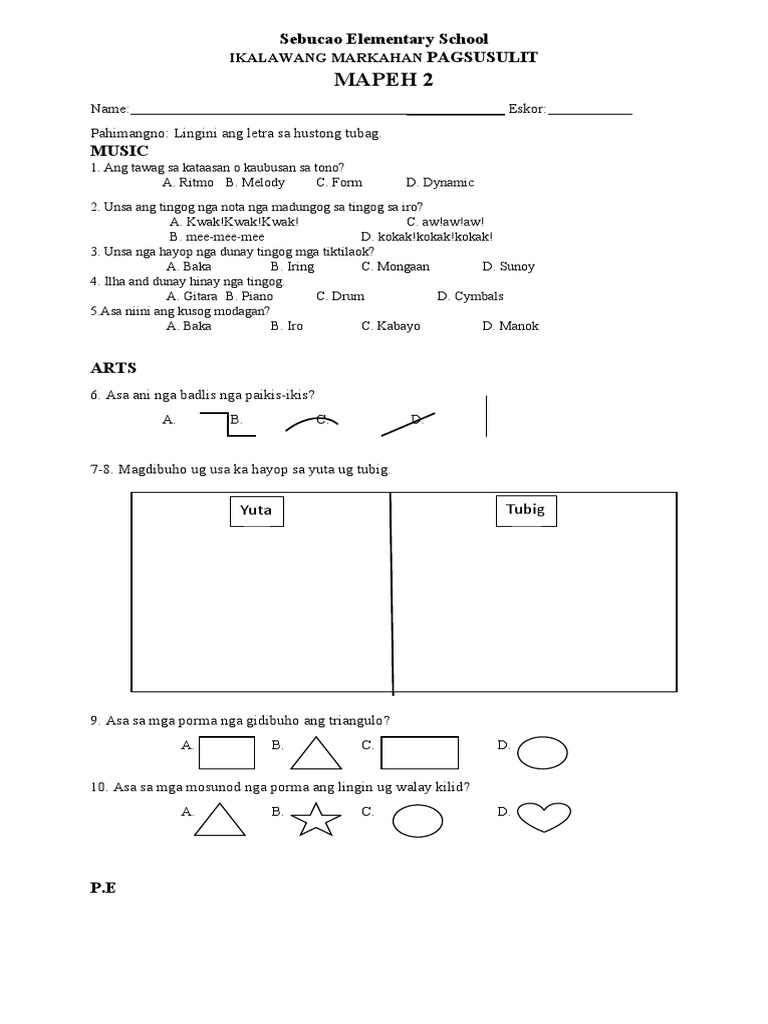 TEST PAPER IN Mapeh (2nd Grading) | PDF