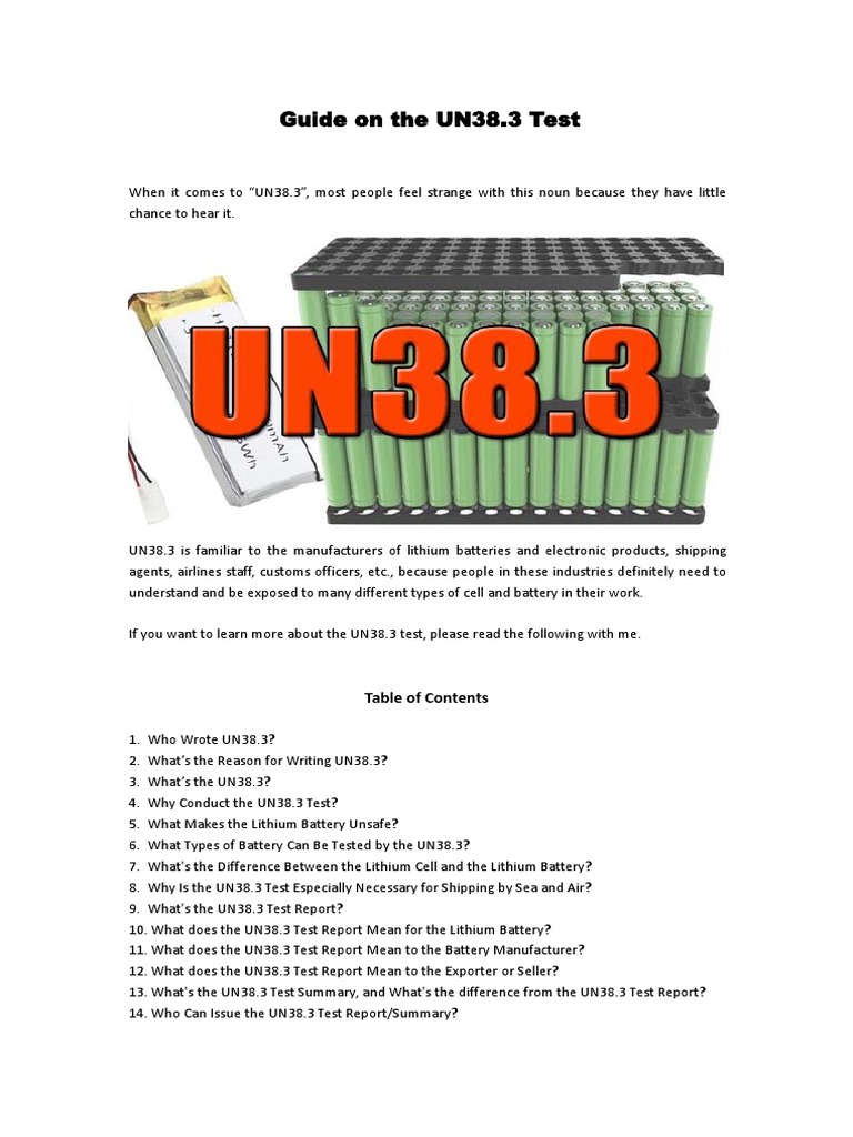 Guide On The Lithium Battery UN38.3 Test | PDF | Lithium Ion Battery ...