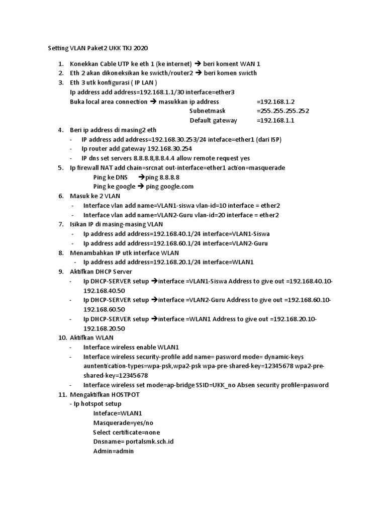 VLAN Configuration Guide for TKJ 2020 | PDF | Ip Address | Wireless Lan