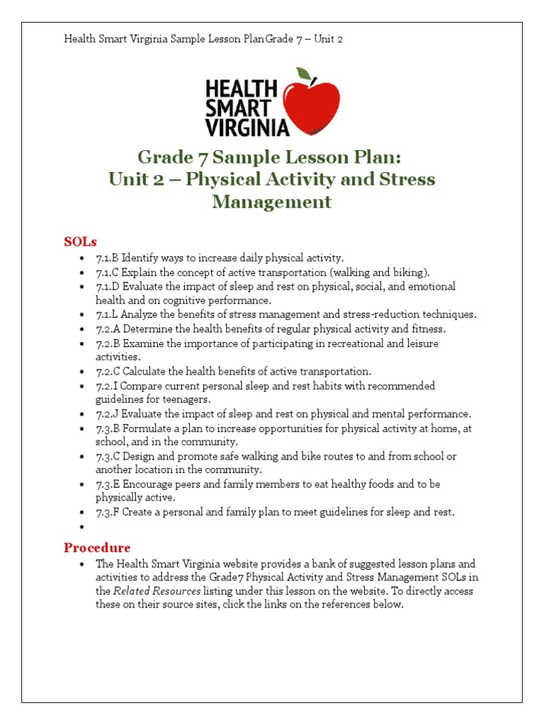 Grade 7 Physical Activity & Stress | PDF | Human Nature | Wellness