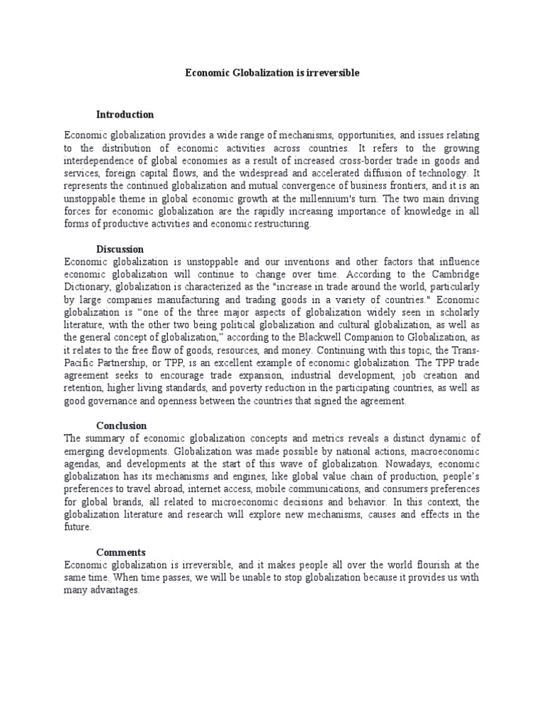 Economic Globalization Is Irreversible: Discussion | PDF | Economic ...