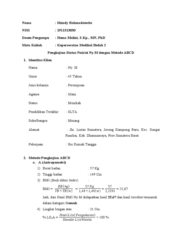 Shindy Rahmadeswita - 1911313030 - Pengkajian Status Nutrisi Ny.M ...