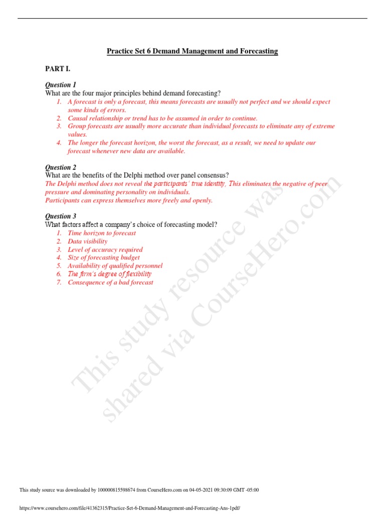 This Study Resource Was: Practice Set 6 Demand Management and Forecasting | PDF | Forecasting ...