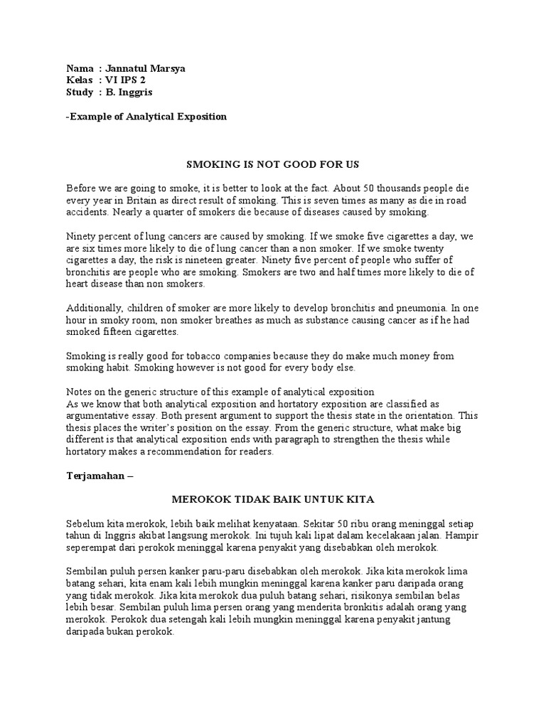 Contoh Text Analytical Exposition | PDF | Tobacco Smoking | Addiction