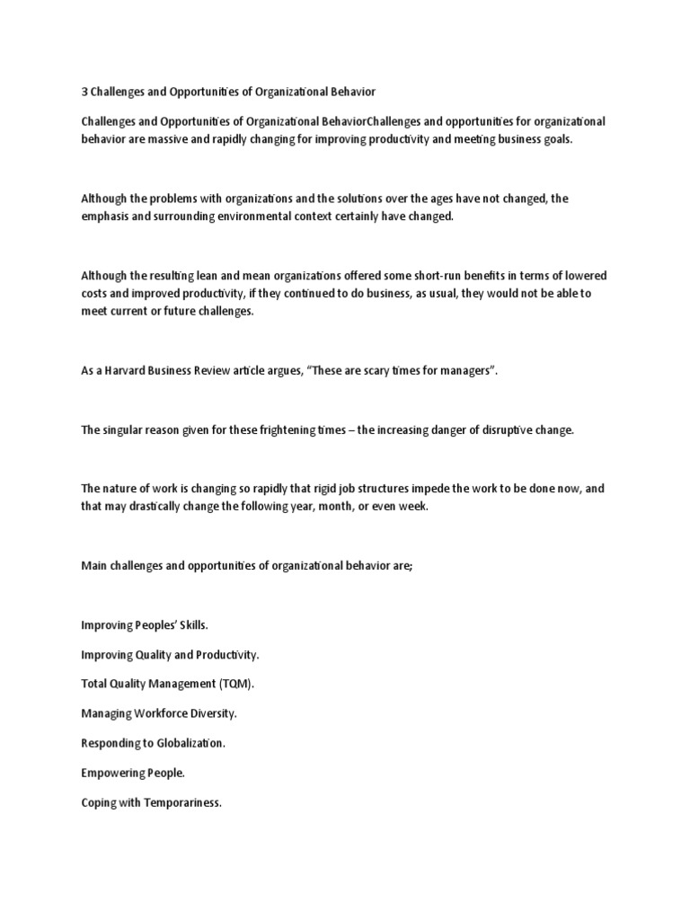 3 Challenges and Opportunities of Organizational Behavior | PDF ...