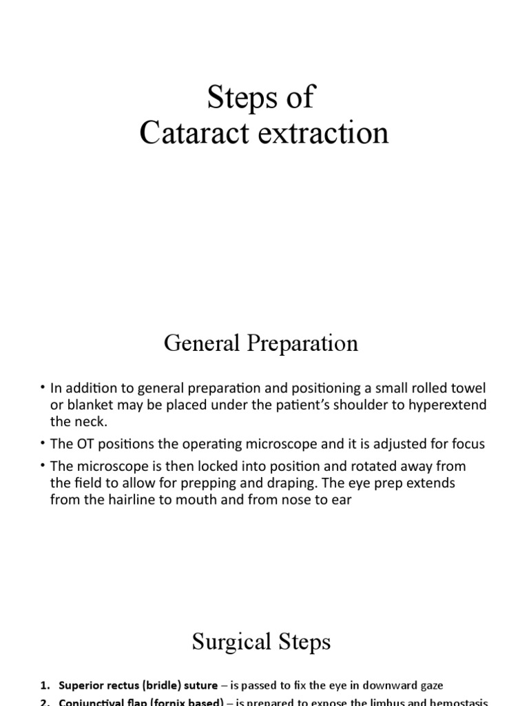 Steps Cataract Extraction | PDF | Surgery | Ophthalmology