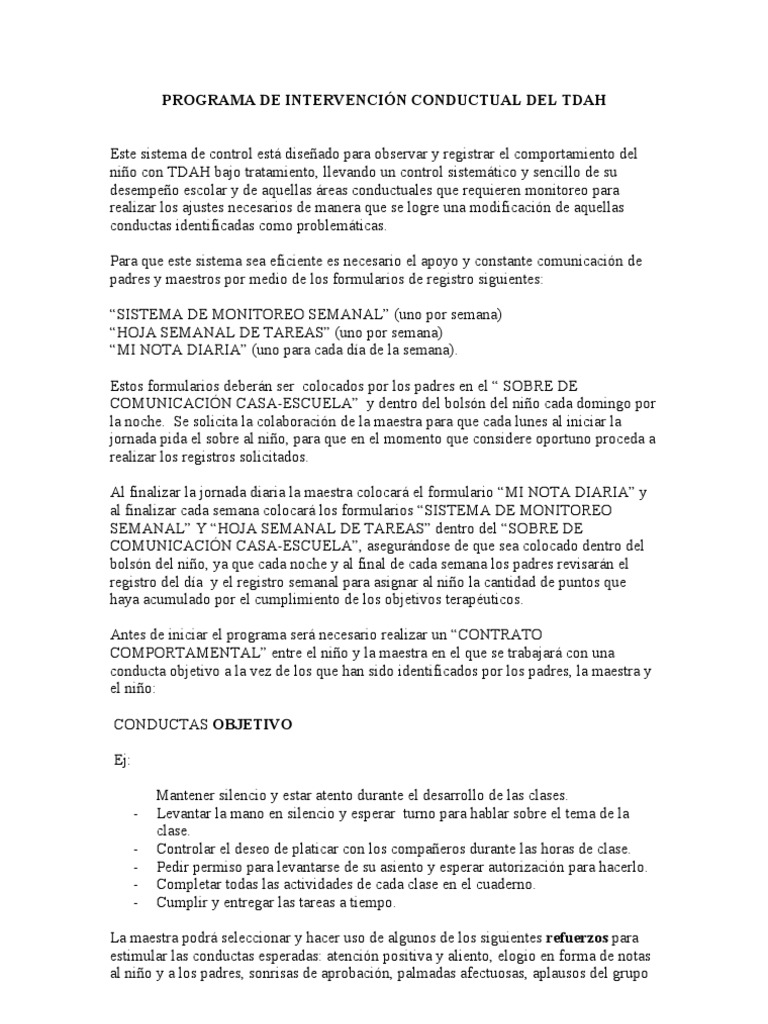 Intervención Conductual para TDAH | PDF | Desorden hiperactivo y deficit de atencion ...