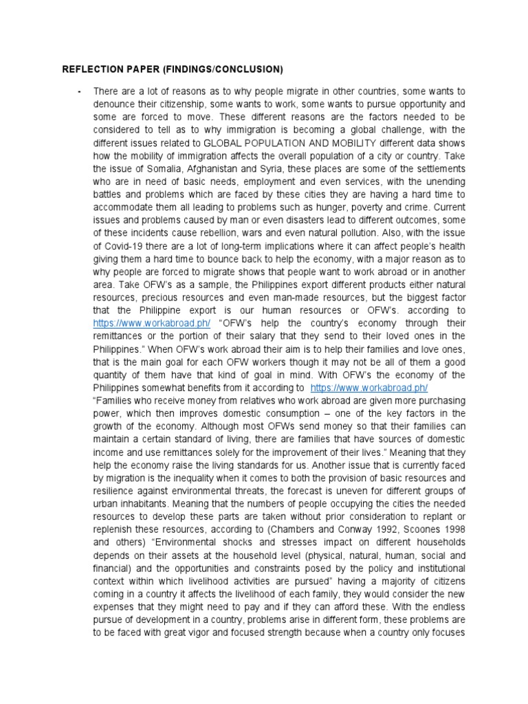 Reflection Paper | PDF | Immigration | Human Migration