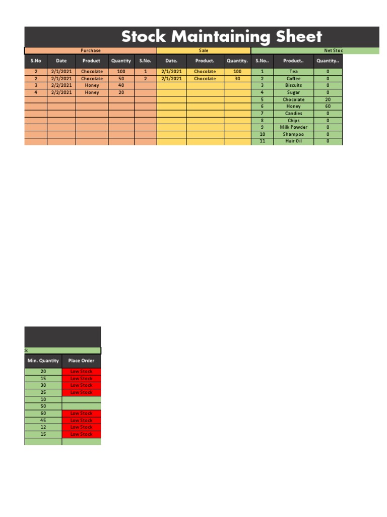Stock Maintaining Excel Format | PDF