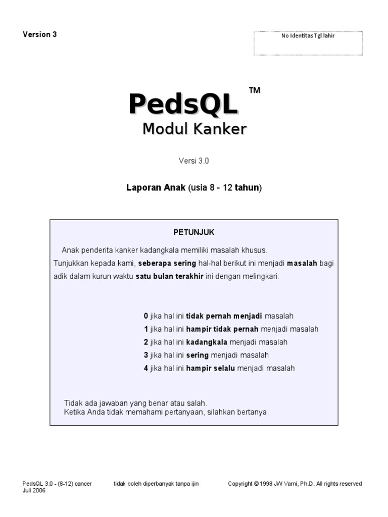 Pedsql 30 Modul Kanker Laporan Anak Usia 08 12 PDF Free Dikonversi | PDF