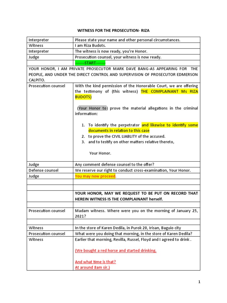 Sample Direct Examination | PDF | Witness | Judge