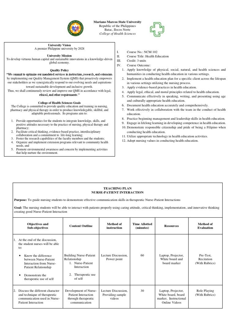 Teaching Plan Nurse-Patient Interaction | PDF | Health Education | Lecture