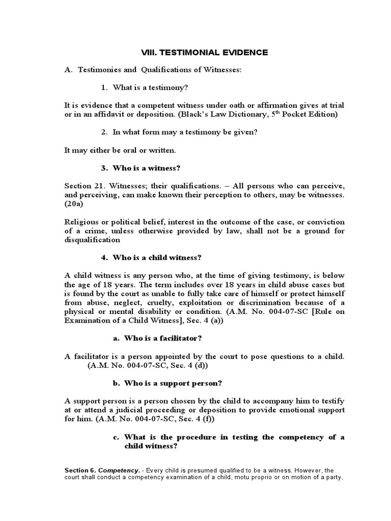 Viii. Testimonial Evidence: Section 6. Competency. - Every Child Is ...