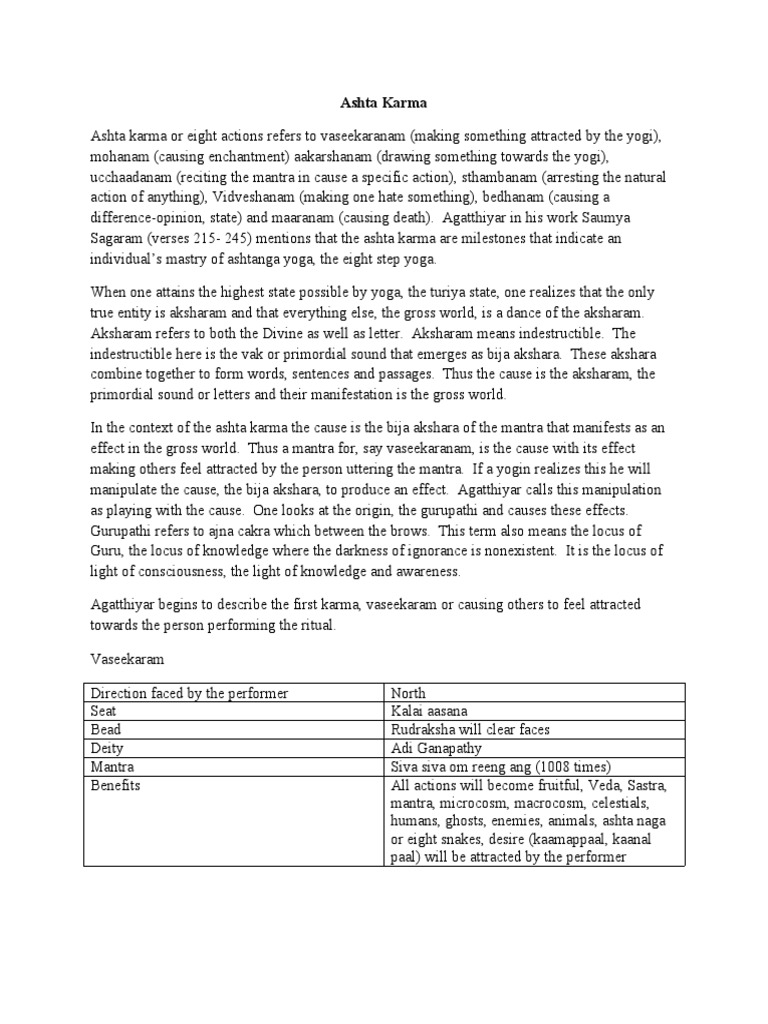 Ashta Karma Eight Magical Acts | PDF | Mantra | Yoga