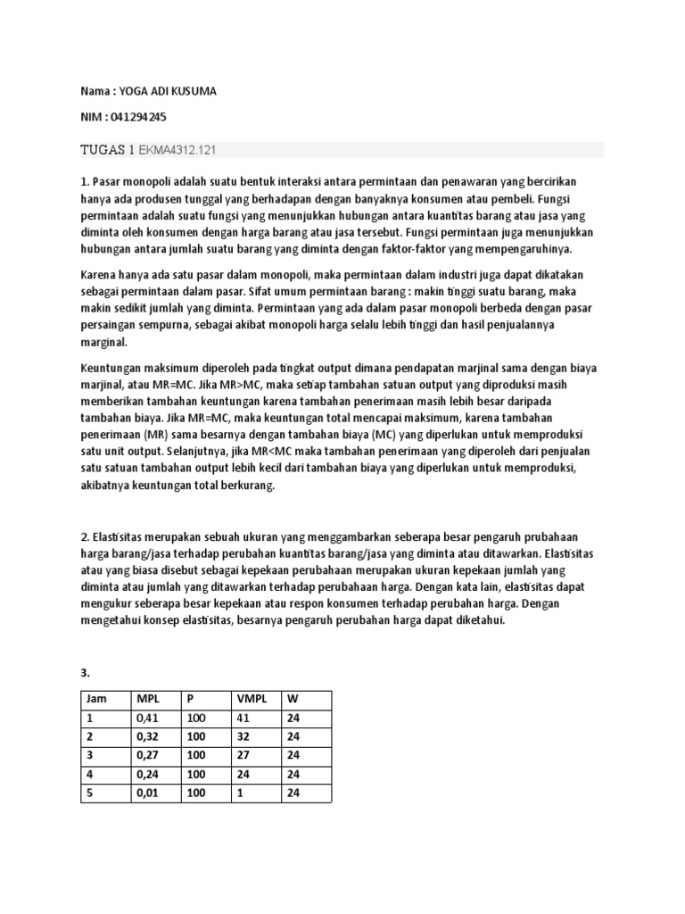 Tugas 1 Ekonomi Manajerial | PDF | Pengelolaan Keuangan & Uang