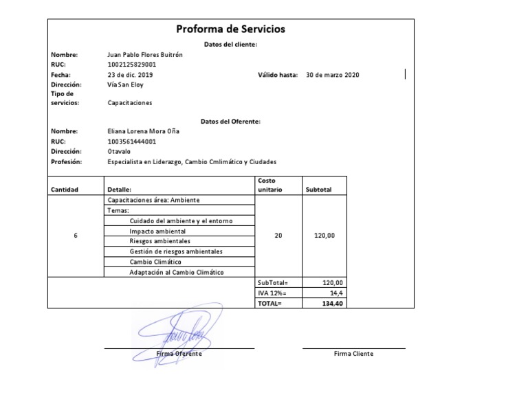 Proforma de Servicios Capacitaciones | PDF