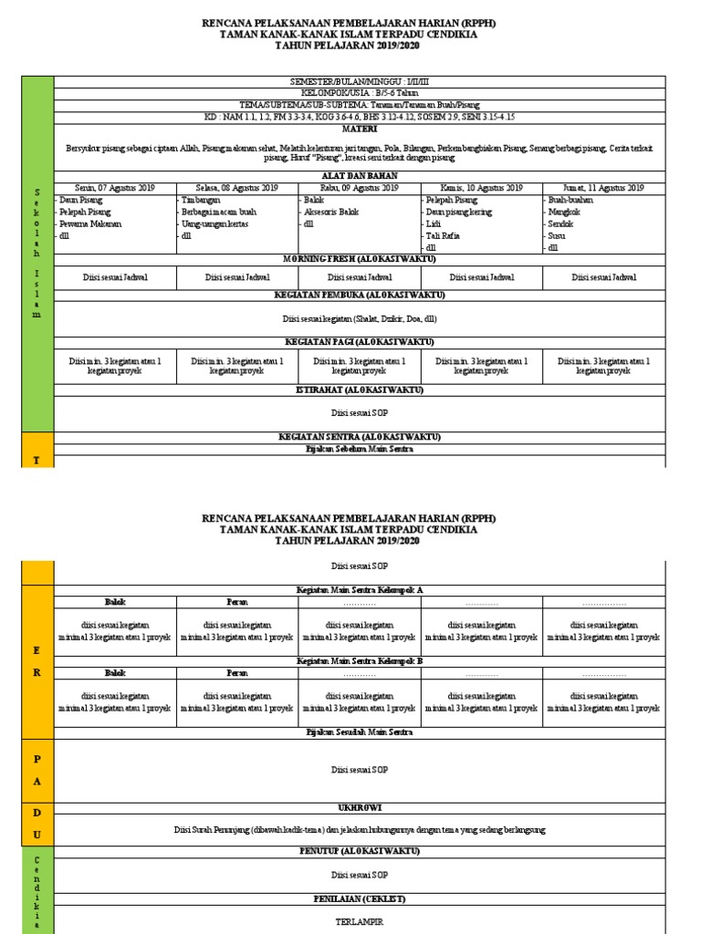 RPPH Baru 1 Minggu 1 RPP TK | PDF