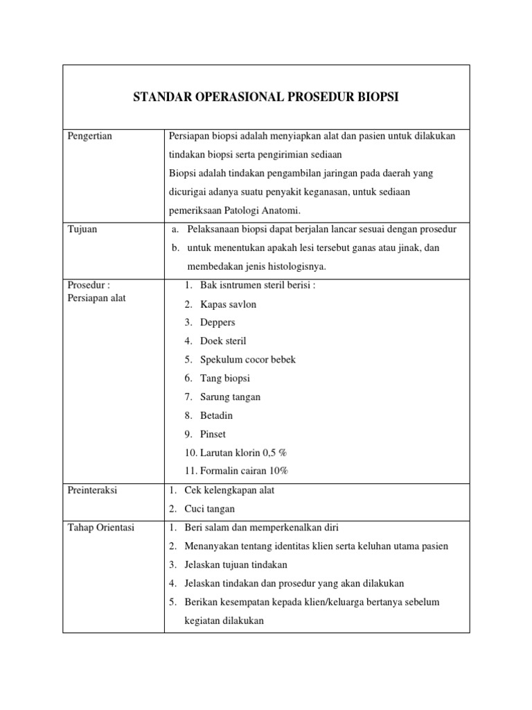 Prosedur Standar Biopsi Jaringan | PDF