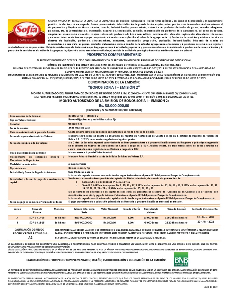 Pros SOFIA I Emisión 2 | Bolsa | Interés