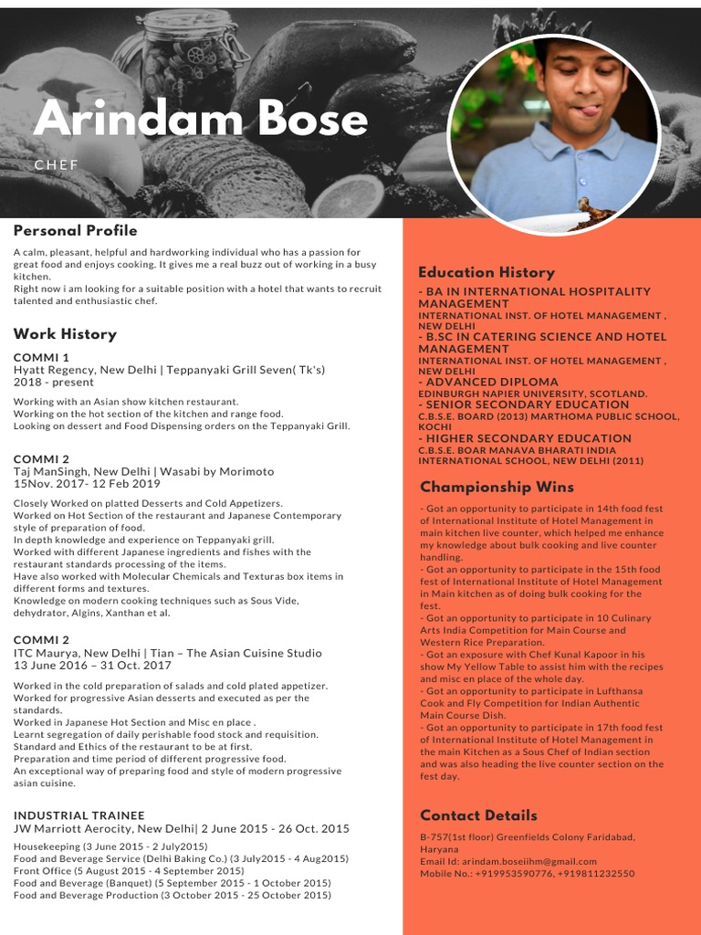 Arindam Bose: Personal Profile Education History | PDF | Chef | Foods