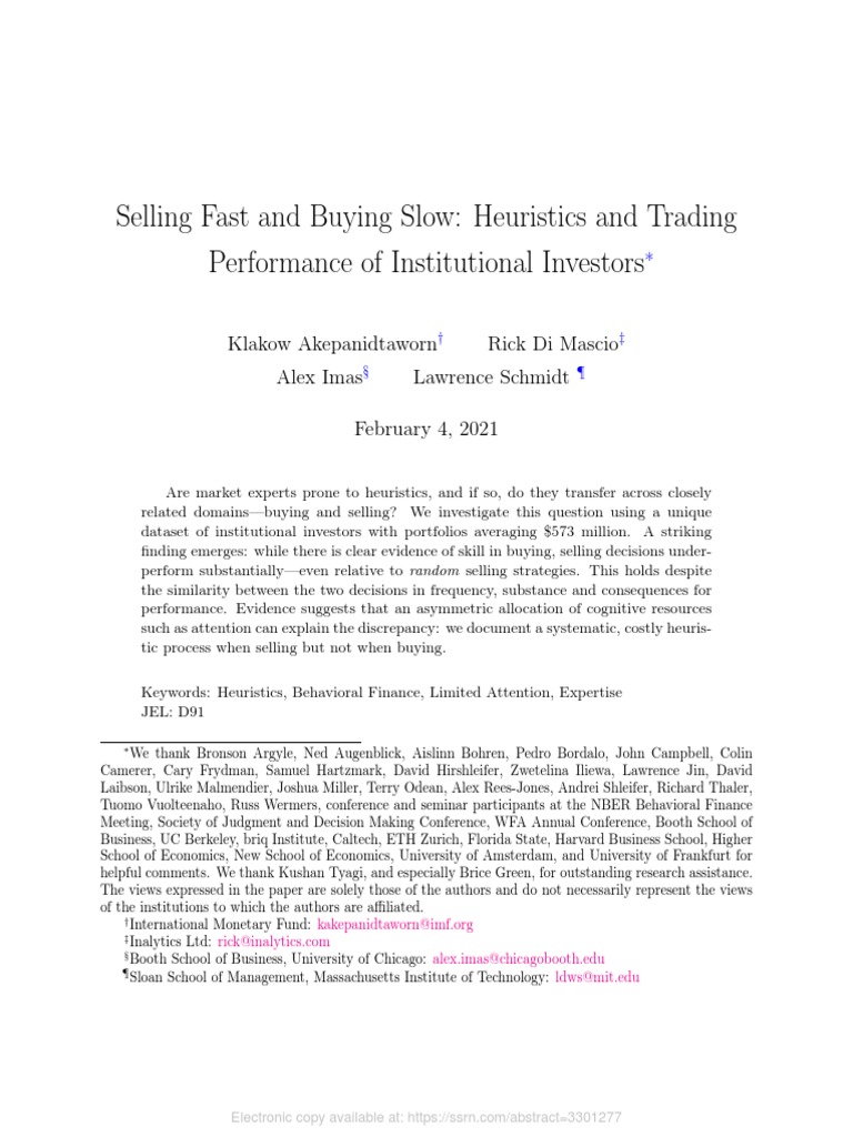 Seling Fast and Buying Slow - Heuristics and Trading Performance of ...