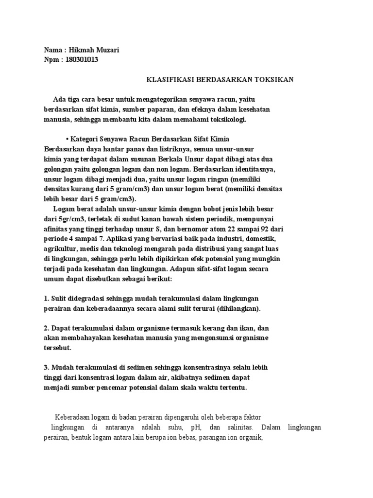 Klasifikasi Toksikan Logam Berat | PDF | Kesehatan Holistik | Sains ...