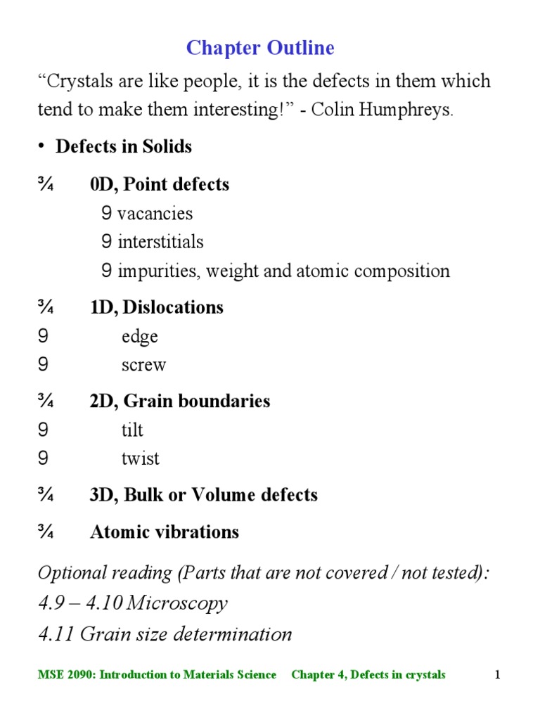 Defects in Crystals: Types & Impact | PDF | Dislocation | Crystallite
