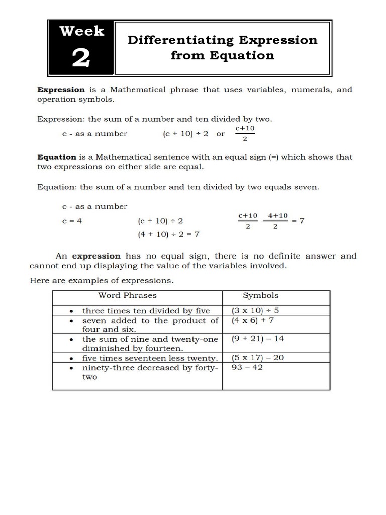 LAS WEEK 2B-Differentiating Expression From Equation | PDF