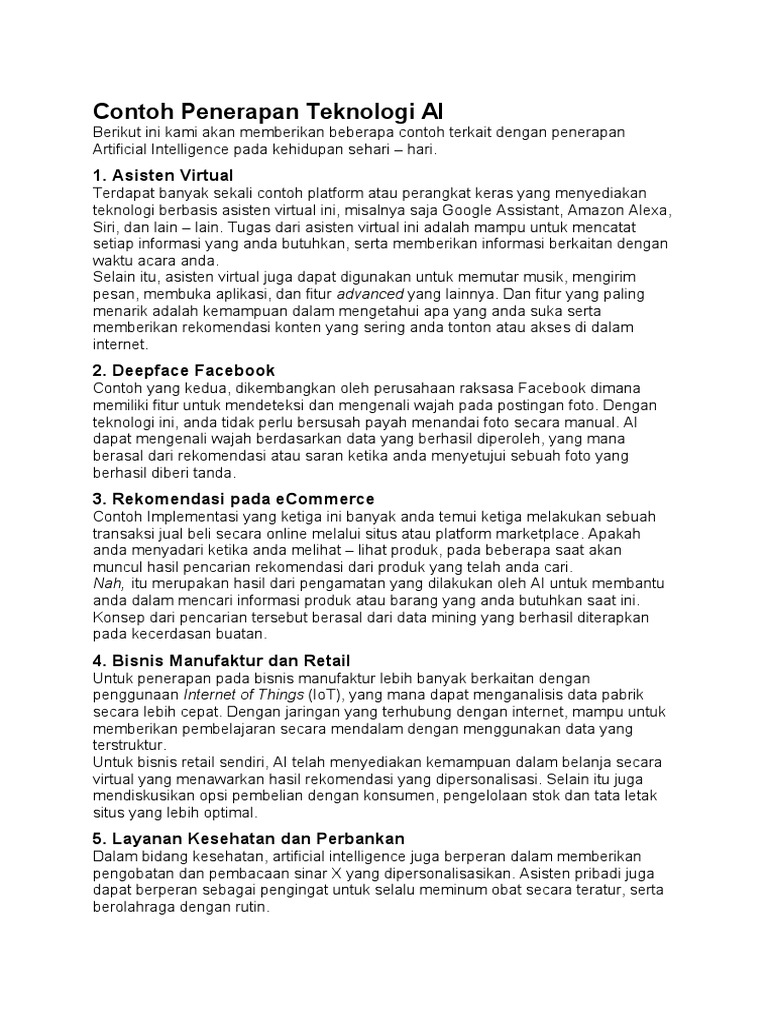 Contoh Penerapan Teknologi AI | PDF