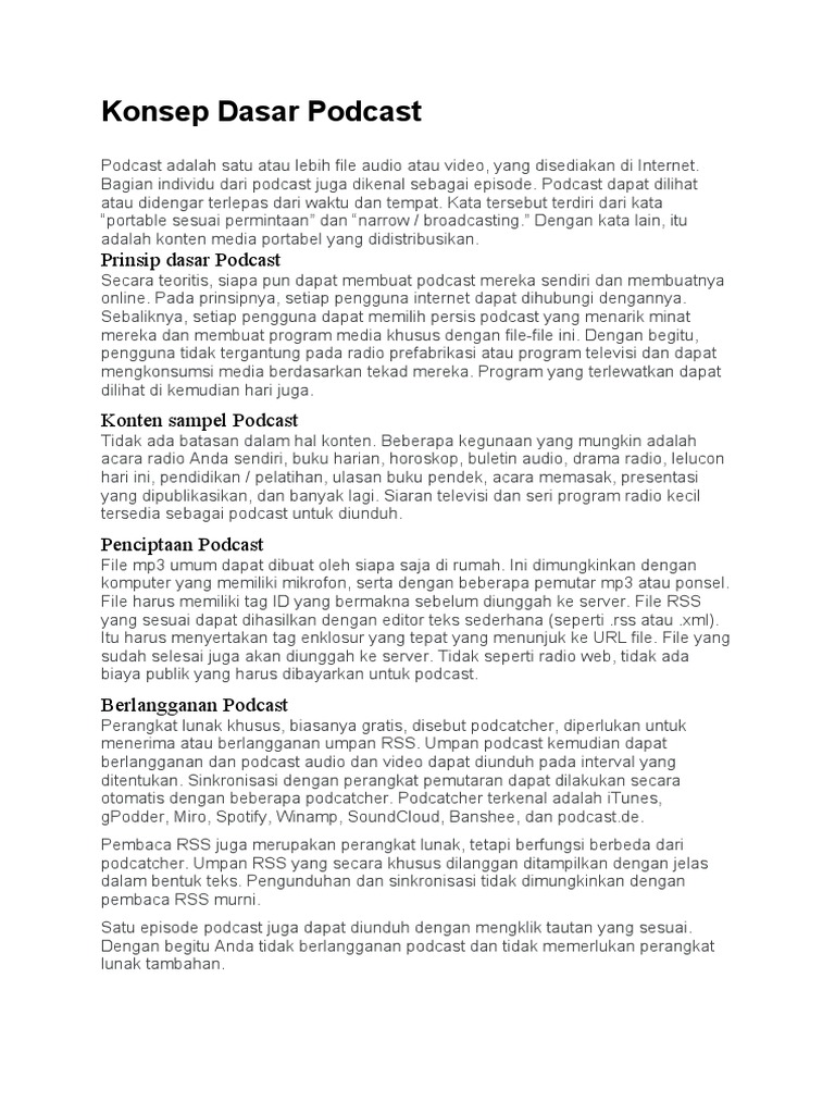 Konsep Dasar Podcast | PDF