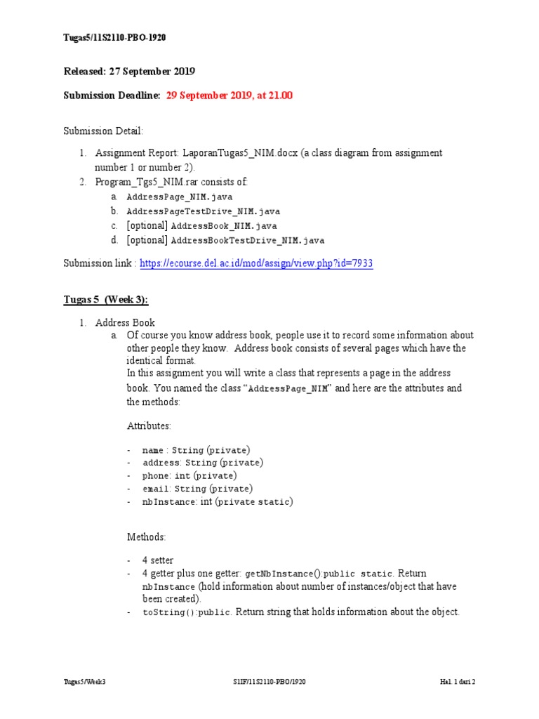 Java Class Assignment Guide | PDF | Constructor (Object Oriented ...