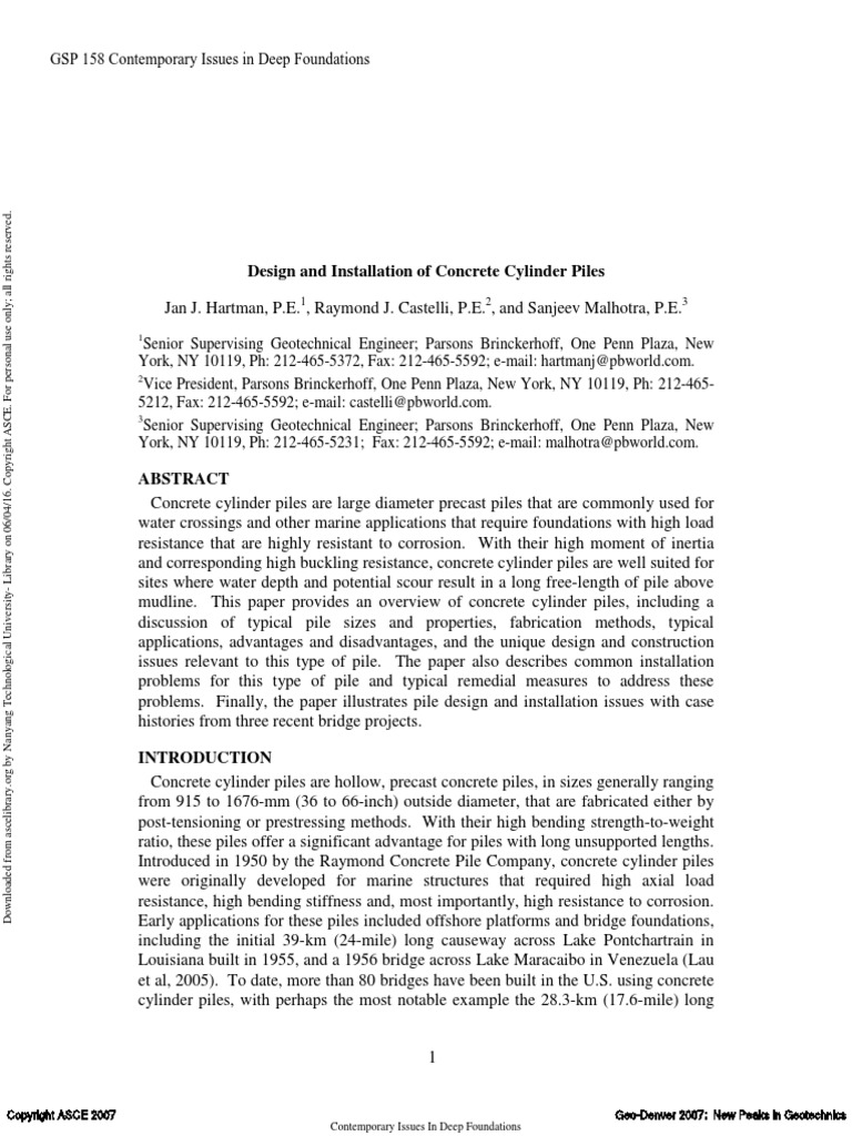 Design and Installation of Concrete Cylinder Piles: Contemporary Issues ...