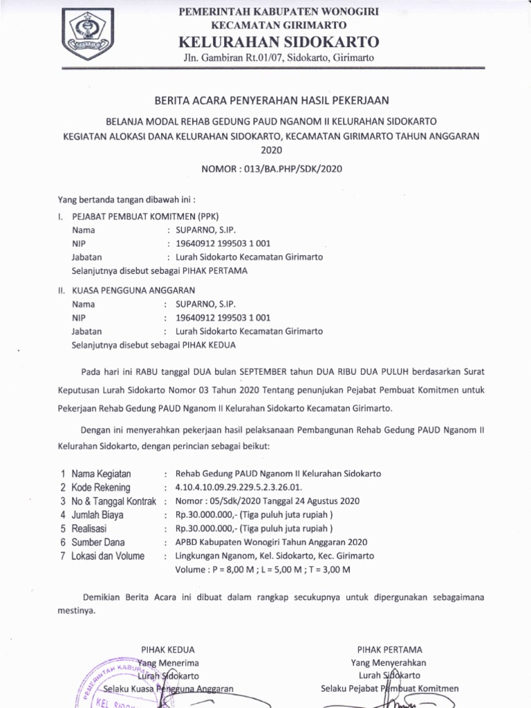 Dokumen BAST PAUD Nganom | PDF