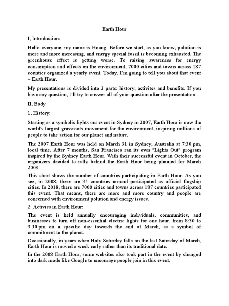 Over View About Earth Hour (Doc of PPT Version) | PDF | Environment ...