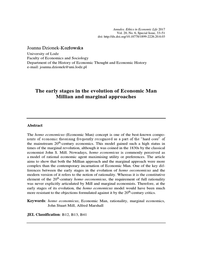 The Early Stages in The Evolution of Economic Man | PDF | Neoclassical ...