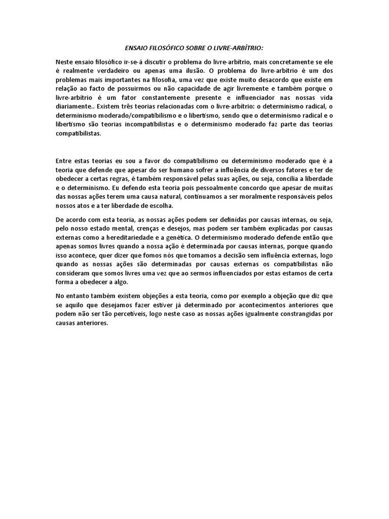 Ensaio Filosófico - Livre Arbitrio | PDF | Filosofia | Ciências e ...