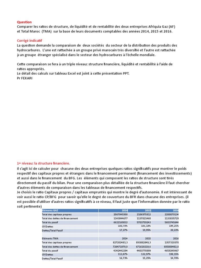 Éléments Du Corrigé Du Dernier Exercice | PDF | Ratio financier ...