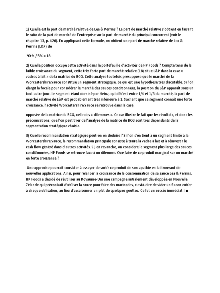 Part de marché relative de Lea & Perrins | PDF | Affaires