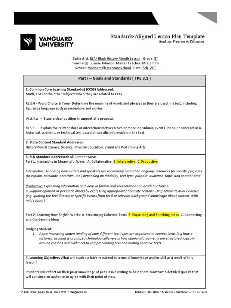 5th Grade Black History Lesson Plan | PDF | Educational Assessment ...