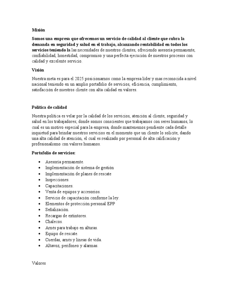 Misión | PDF | Empresas | Calidad (comercial)