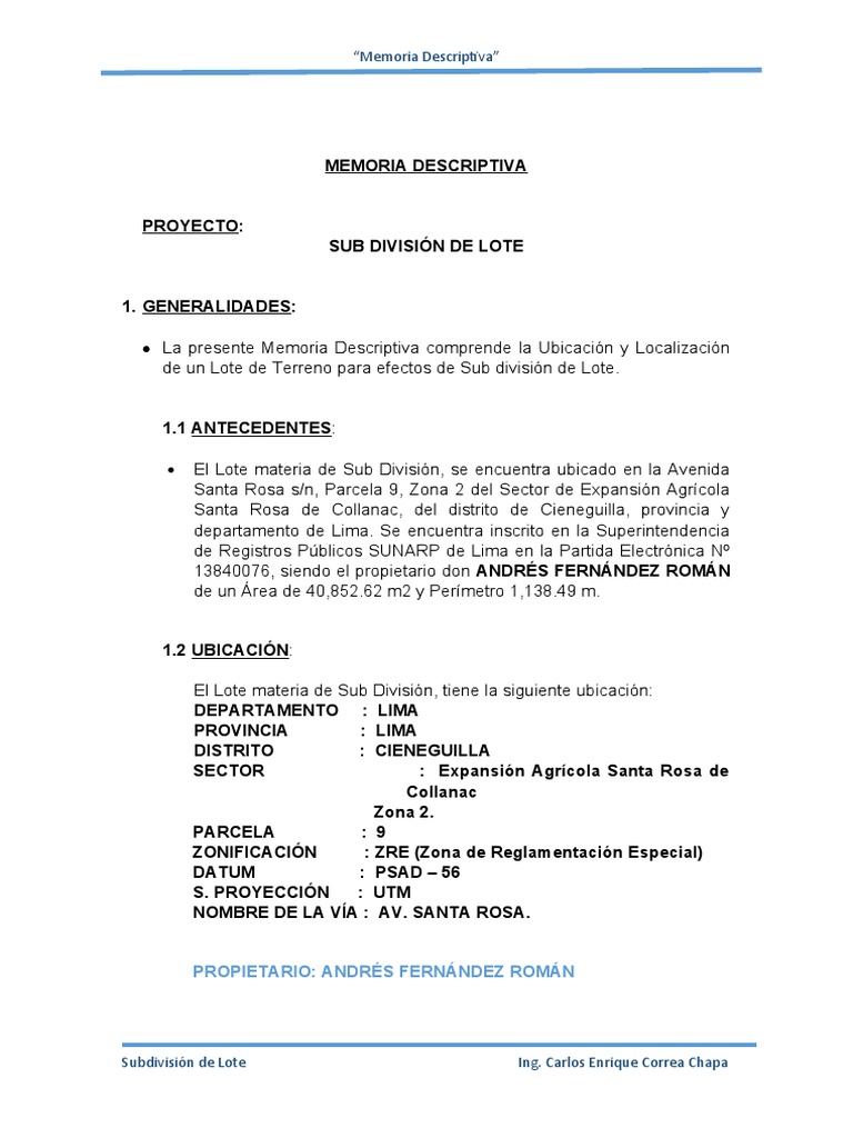 Subdivisión de Lote en Siete Parcelas para Fines Residenciales | PDF ...