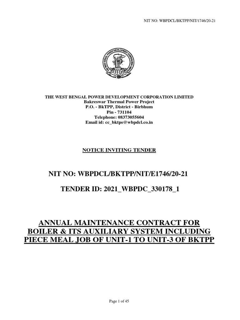 West Bengal Tender | PDF | Boiler | Reserve Bank Of India