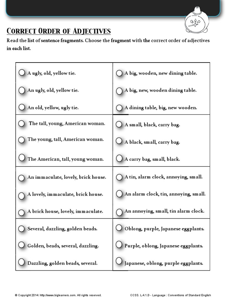 Correct Order of Adjectives | PDF