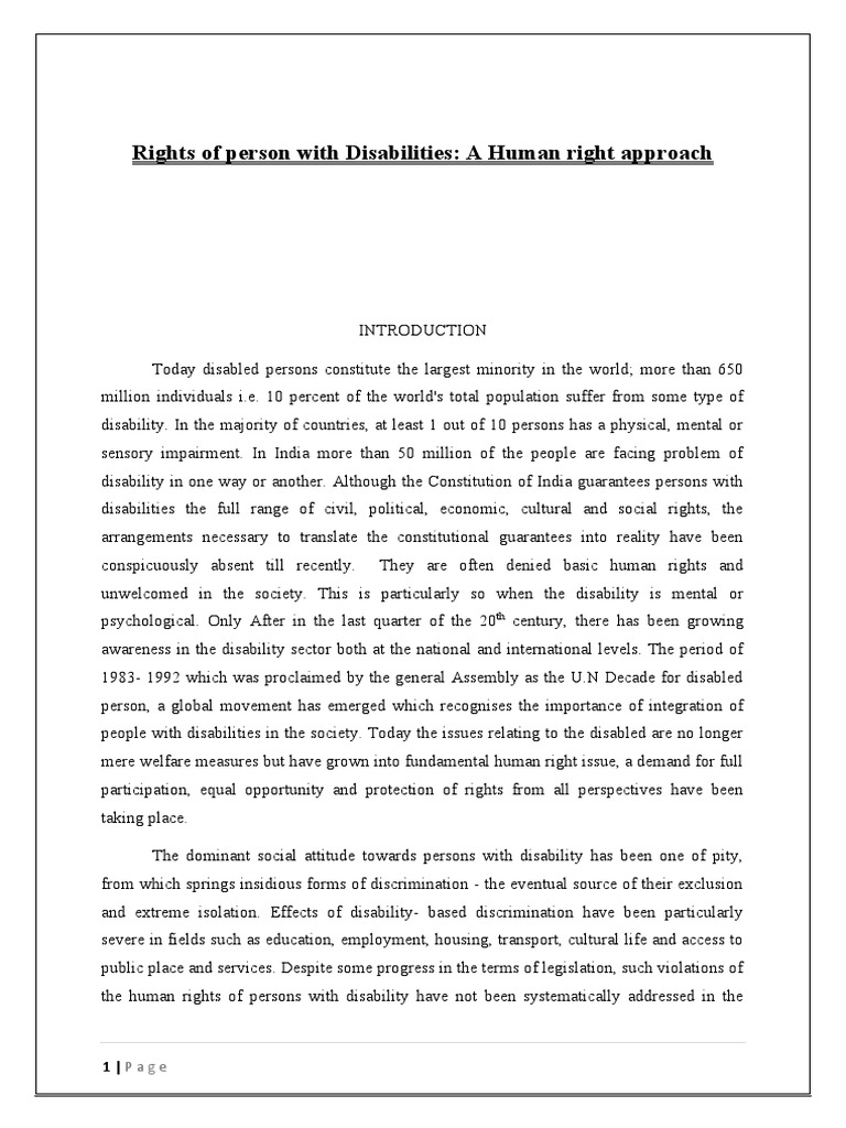 Rights of Person With Disabilities: A Human Right Approach | PDF ...